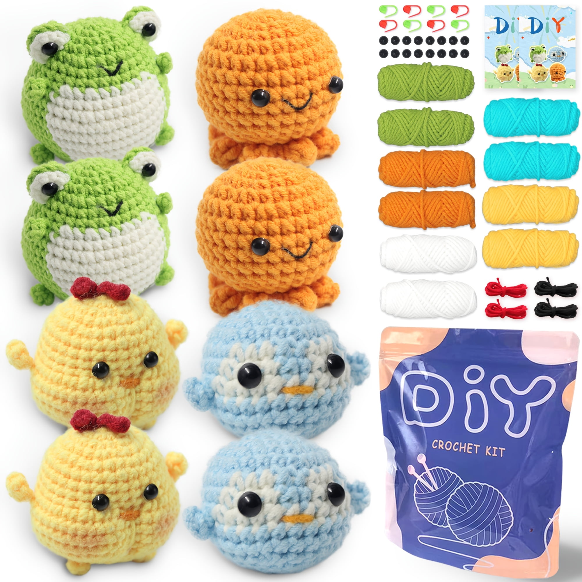 Crochet Kit for Beginners 8pcs Cute Animal Crochet Easy to Learn ...