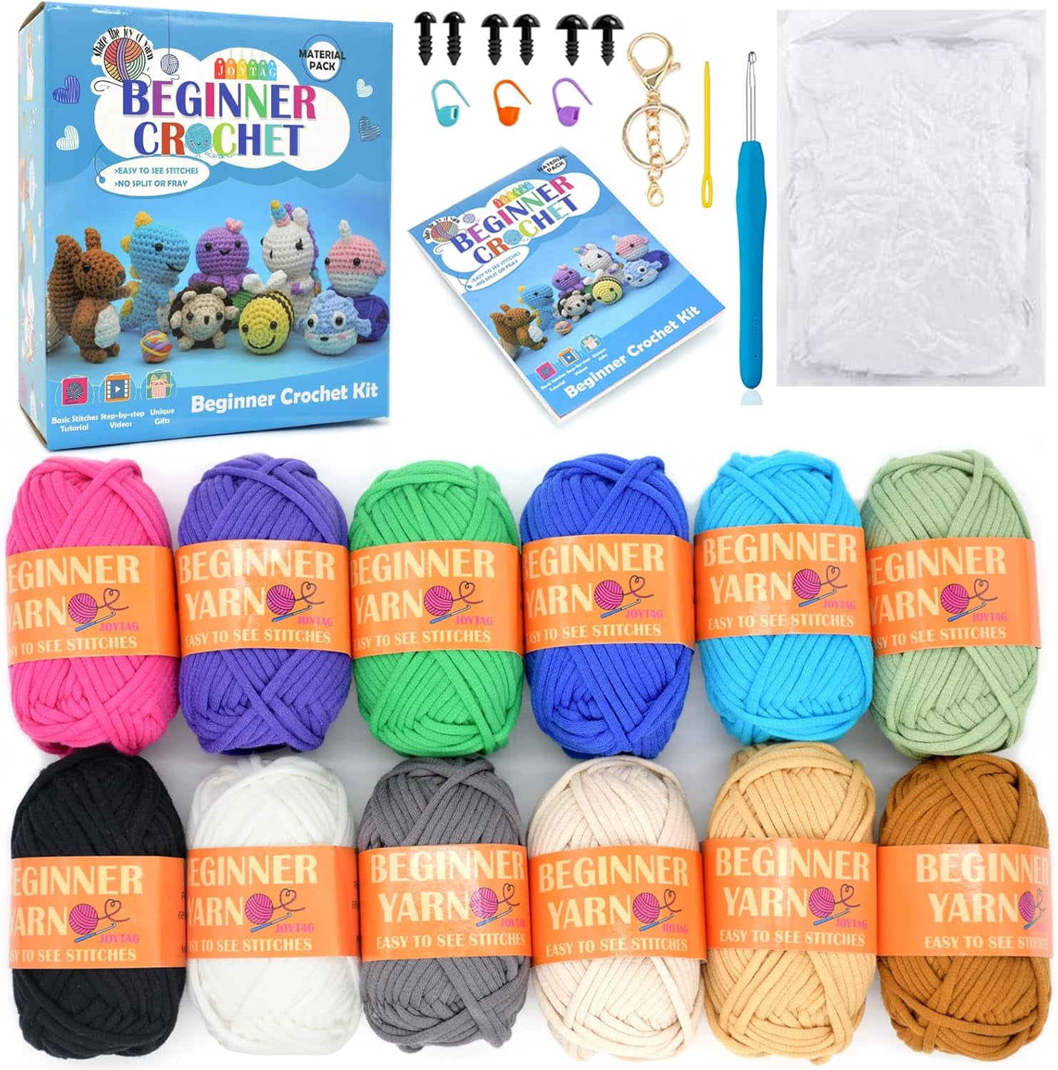 Crochet Kit for Beginners Adults Kids,Beginner Crochet Kit with 12 ...