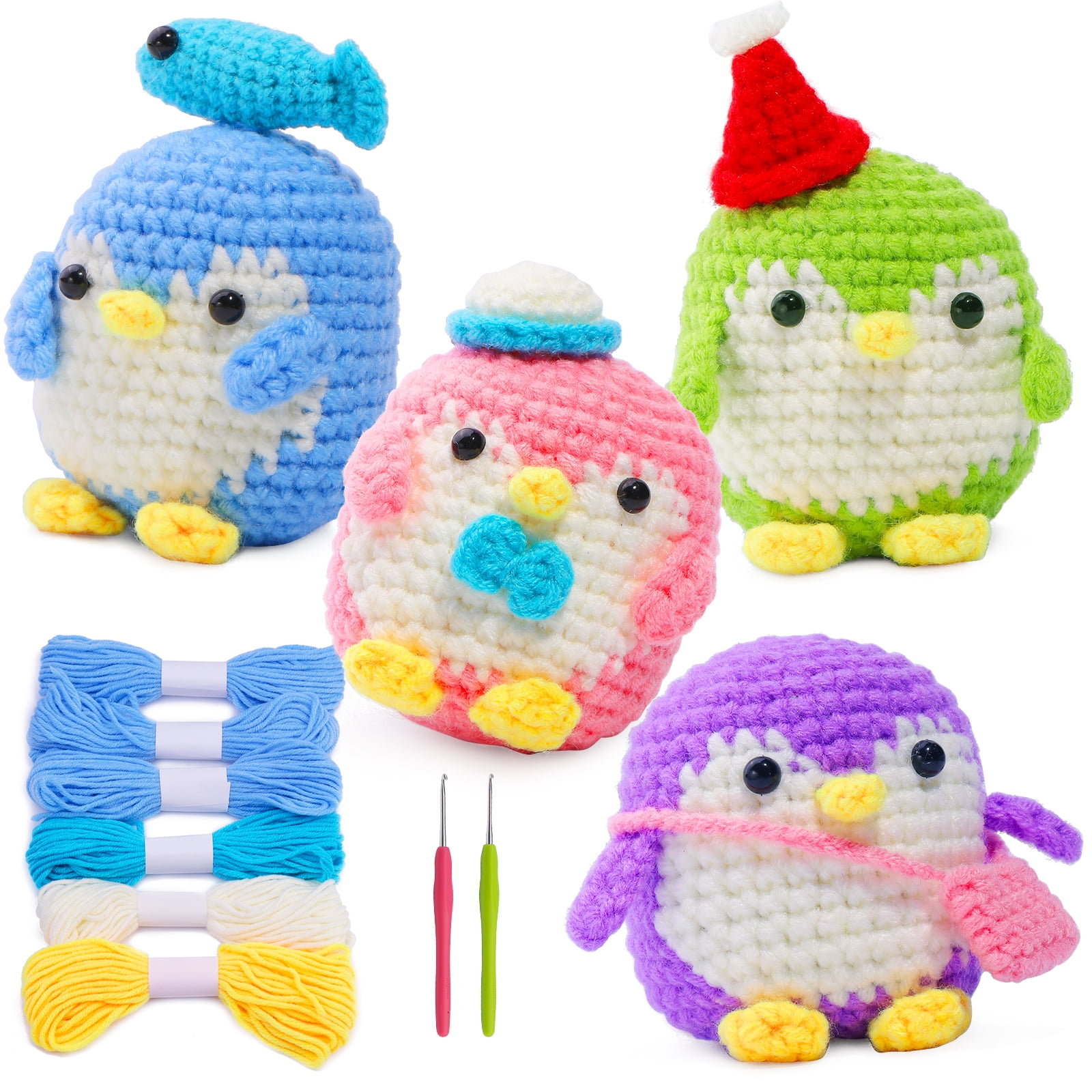 TANSTC Cute Animal Crochet Kit with Video Tutorial & Yarn, 4 Pieces ...