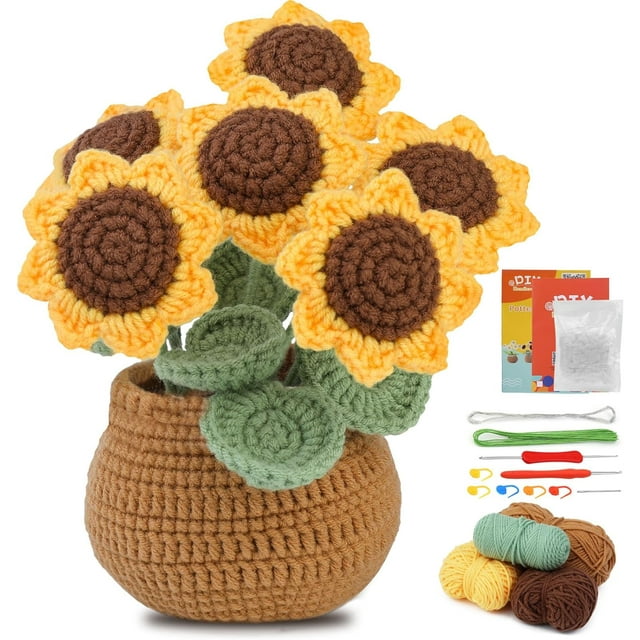 Beginners Crochet Kit, DIY Sunflower Craft with Yarn, Accessories ...