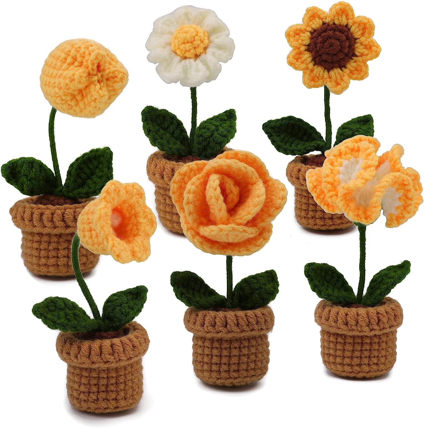 Crochet Kit for Beginners, Scheam 6 Pcs Yellow Flowers Knitting Kit for ...