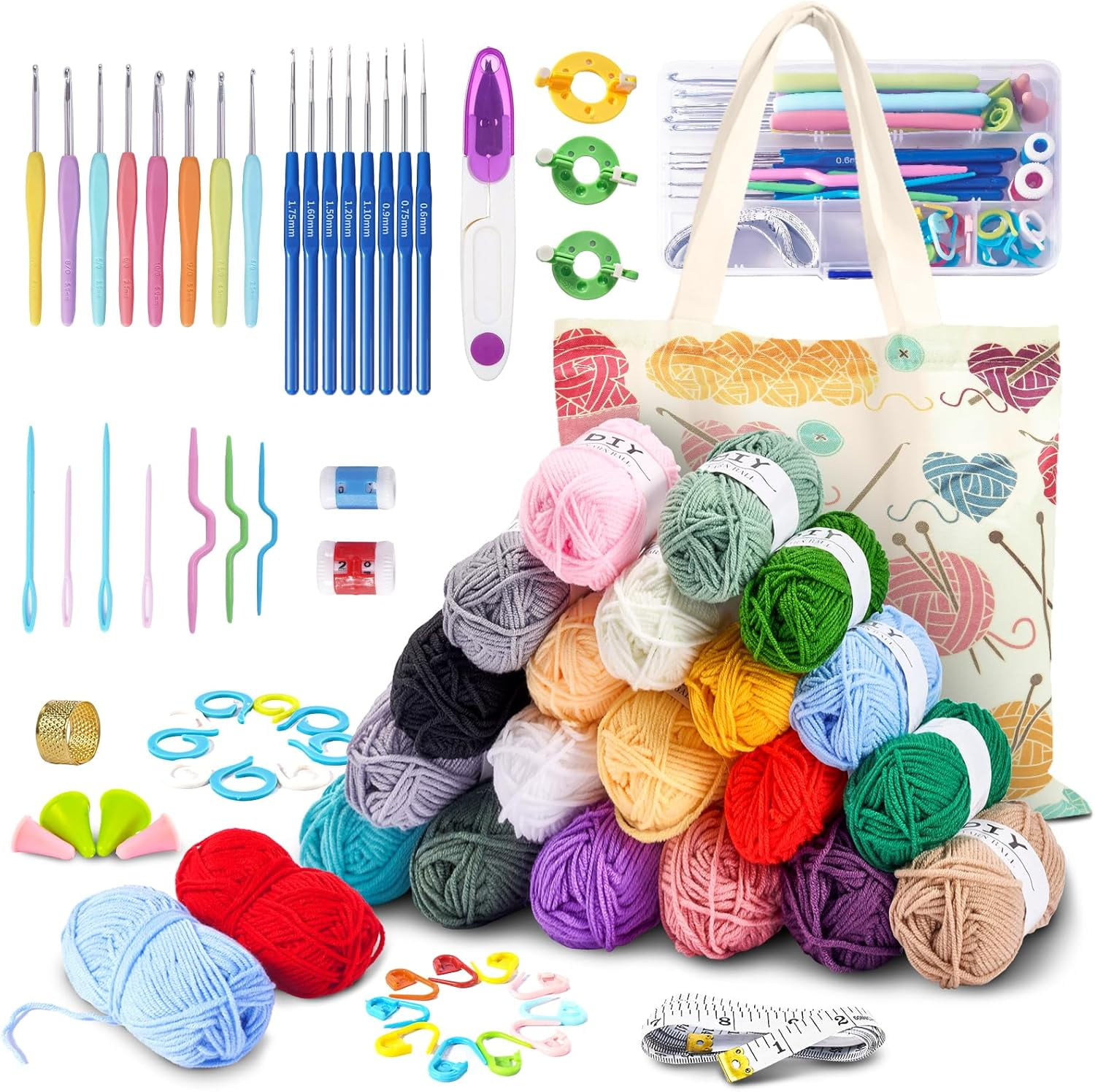 Crochet Kit for Beginners, 78 Pieces with 1640 Yards of Assorted Yarn ...