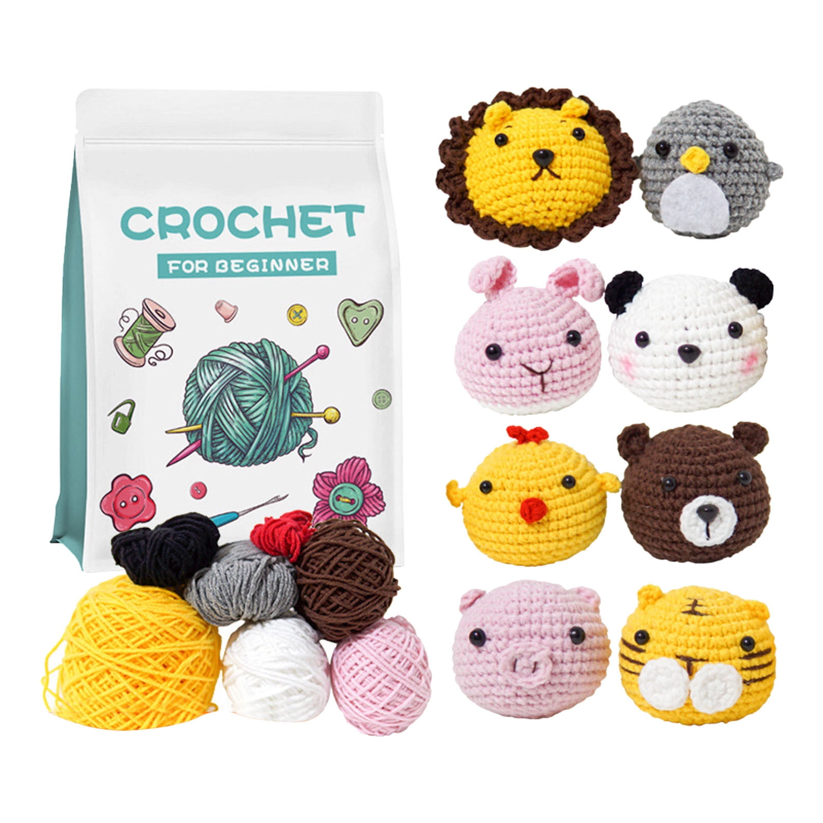 Crochet Kit for Beginners 8PCS Crocheting Animals Kits Yarn Crochet ...