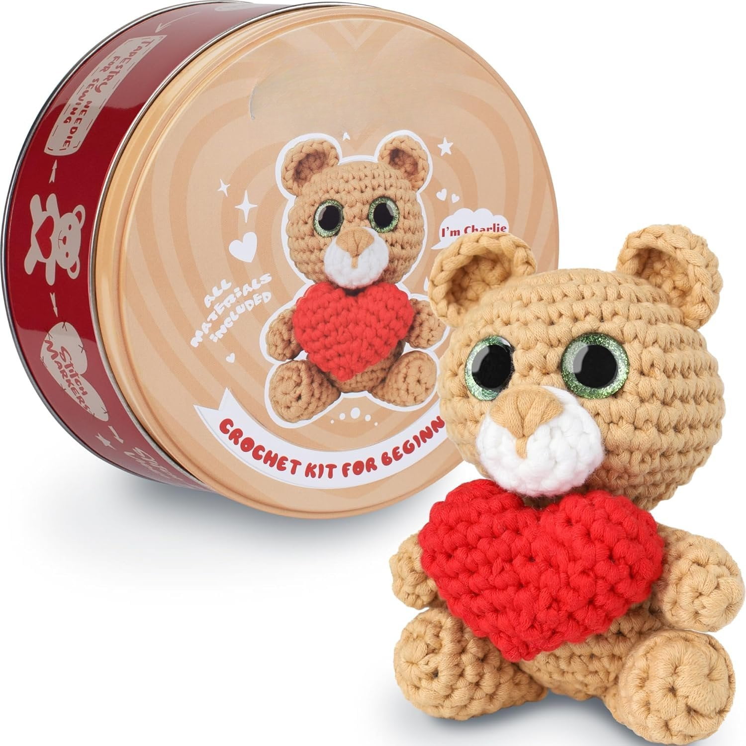Crochet Kit for Beginners - Set to Make Bear Charlie Amigurumi Plushie ...
