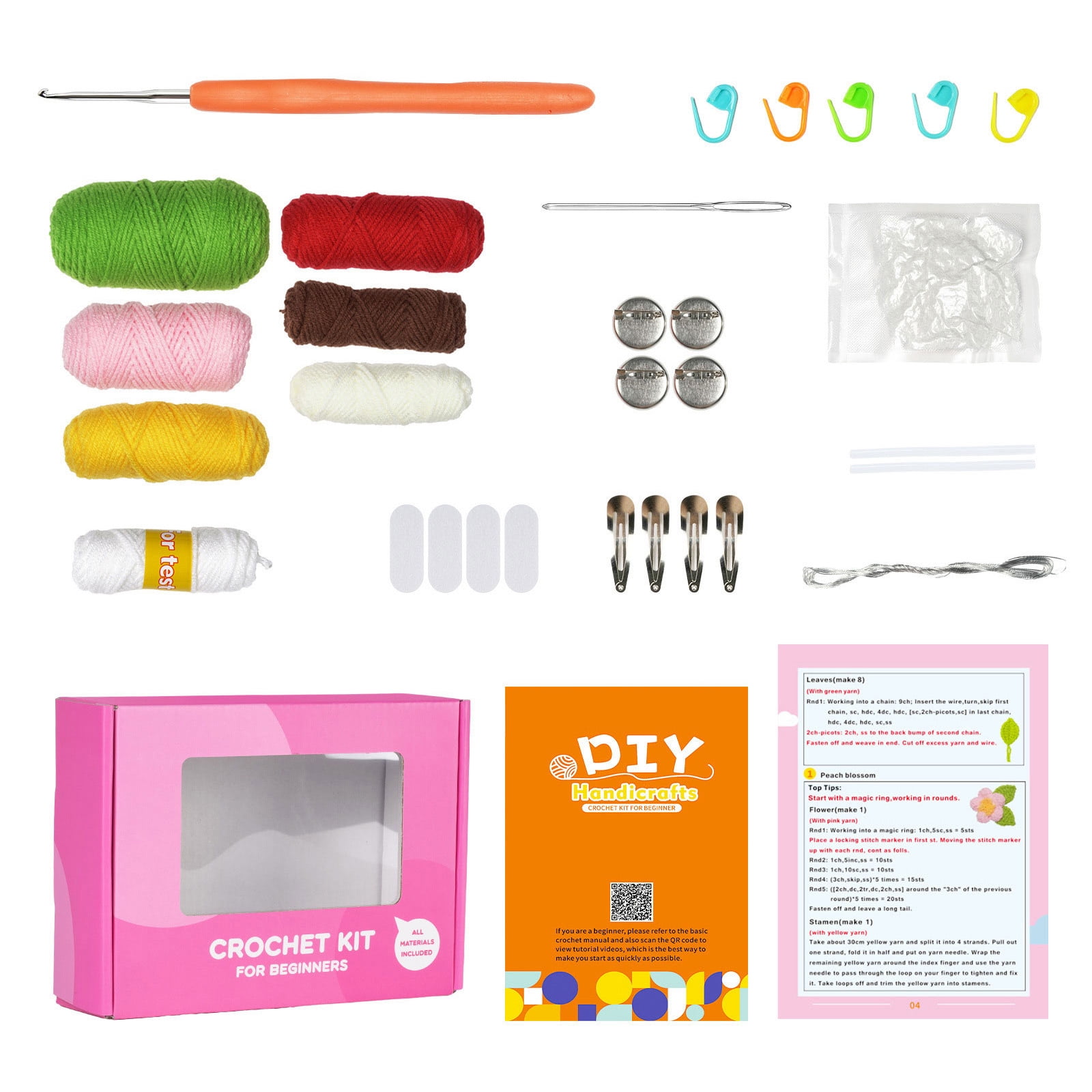 Crochet Kits for Beginners Flower Brooch Knitting Crocheting Pack ...