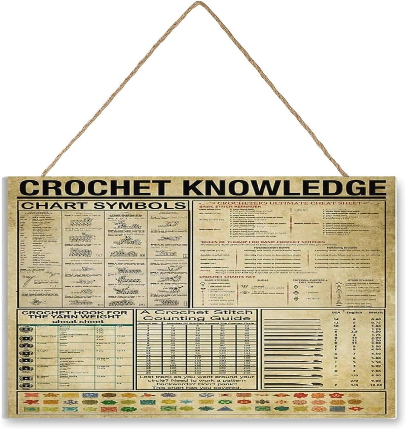 Crochet Knowledge Wooden Signs Tailor Room Home Wall Decor Weaving ...