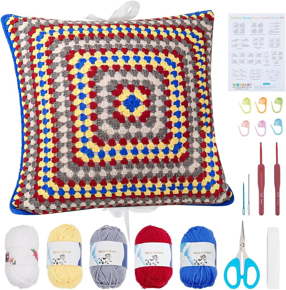 Crochet Pillowcase Kit for Beginners Granny Squares Crochet Pillowcase ...