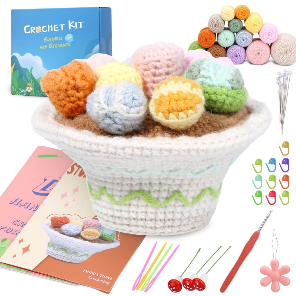 Crochet Potted Plant Set with Crochet Hook Yarn and Step-by-Step ...
