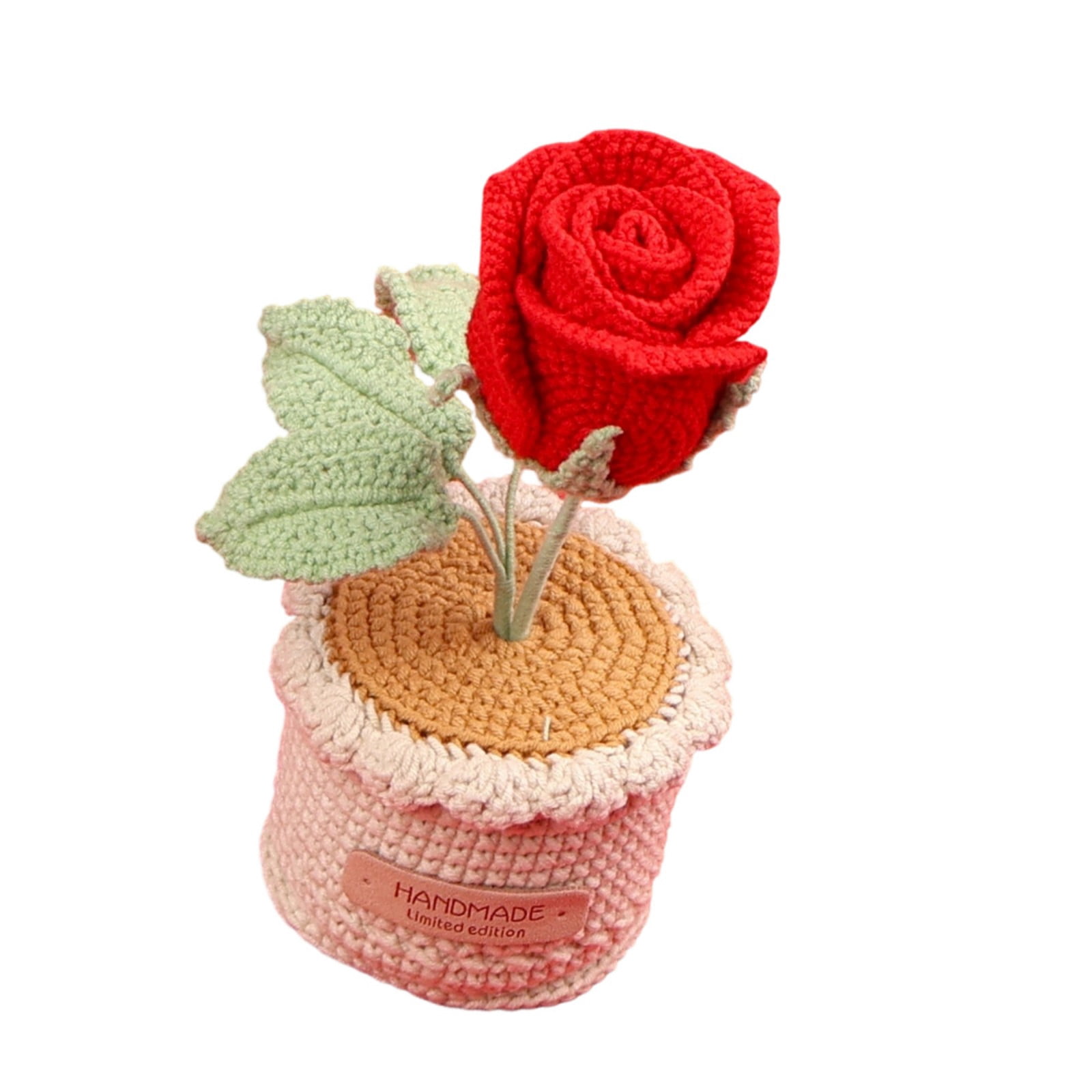 Crochet Rose Flower Arrangement Small Knitting Potted Plant Ornament ...