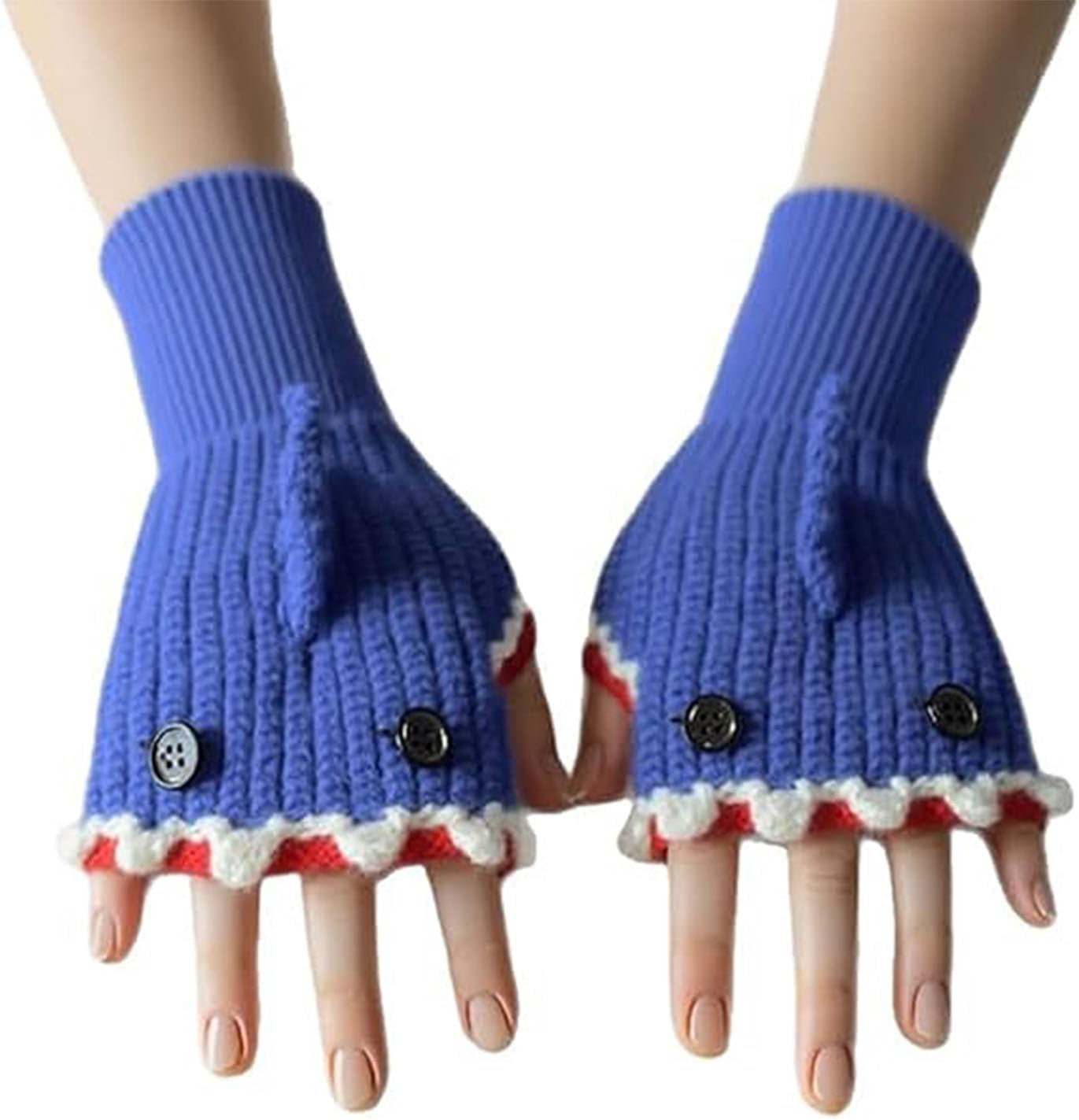 Crochet Shark Fingerless Gloves，2026 New Cute Women's Knitted Warm Gear ...