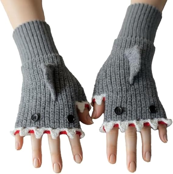 Crochet Shark Fingerless Gloves,Cute Shark Design Women Knit Thermal ...
