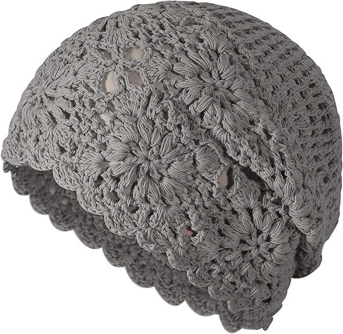 Crochet Slouchy Beanie Hat Fall Handmade Knit Floral Skull Cap Cotton ...
