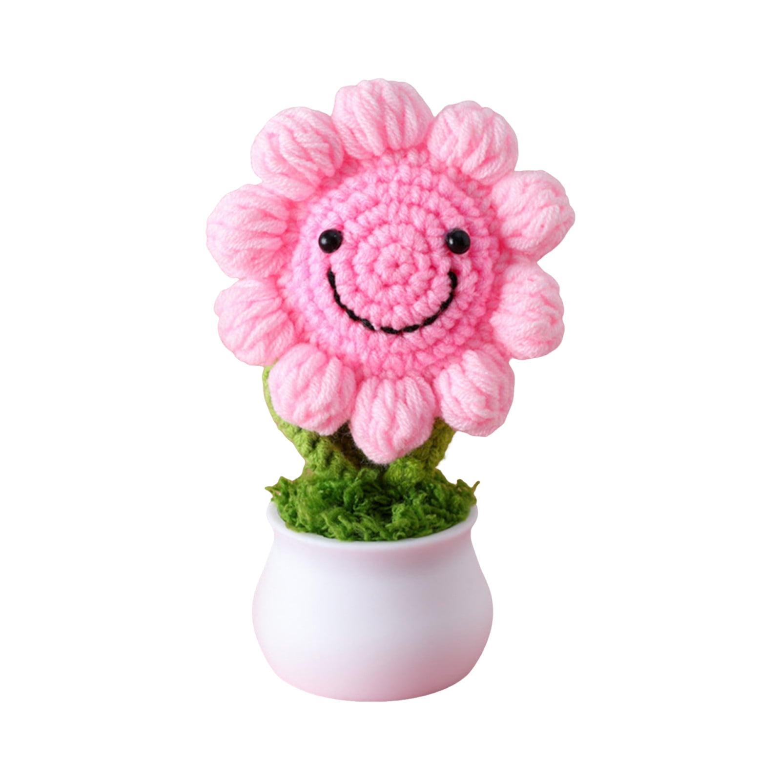 Crochet Smiling Pink Flower Plush in Pot, Cute Knitted Decorative Plant ...