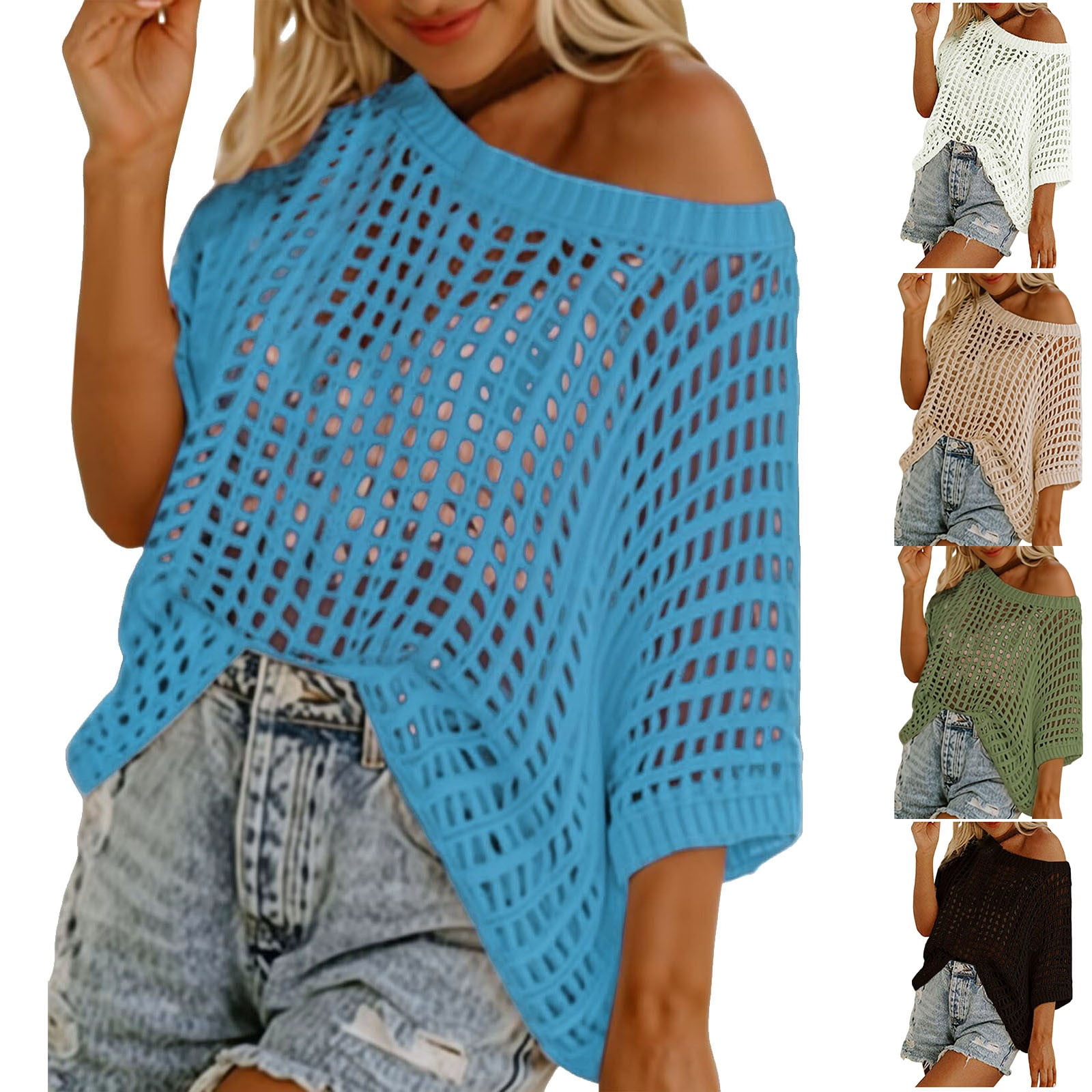 Crochet Sweaters Tops For Women Boho Beach Summer Scoop Neck Short ...
