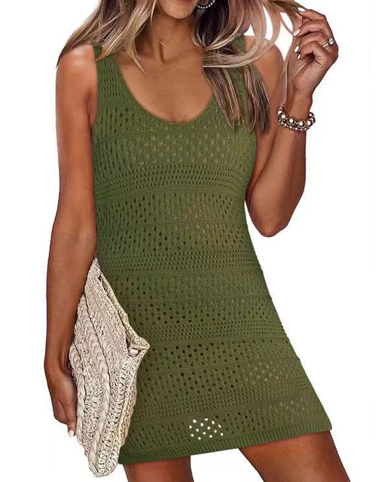 Crochet Swimsuit Cover Up for Women 2024 Knitted Sleeveless Straped ...