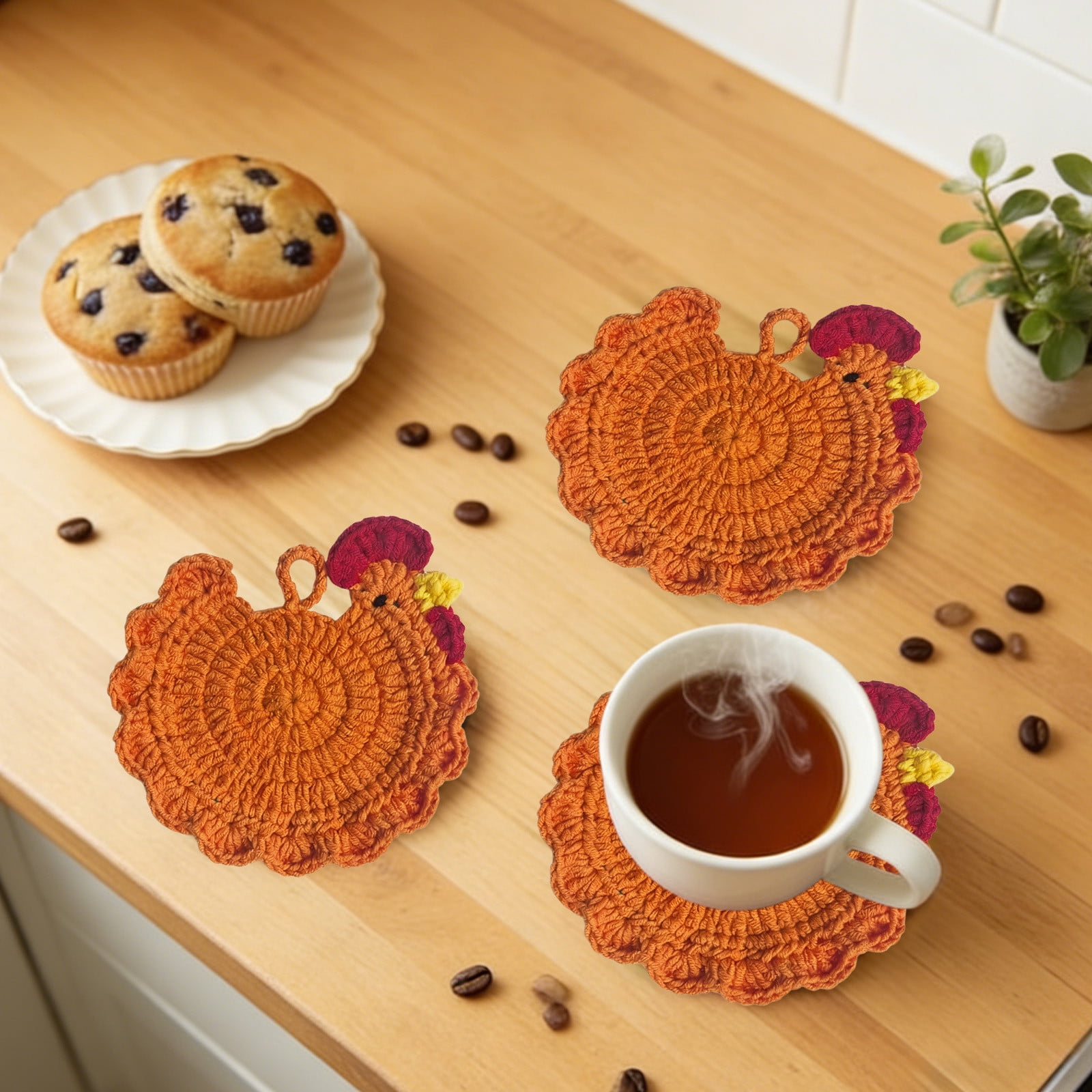 Crochet Tea Coaster Set Handmade Absorbent Drink Coasters for Cups Mugs ...