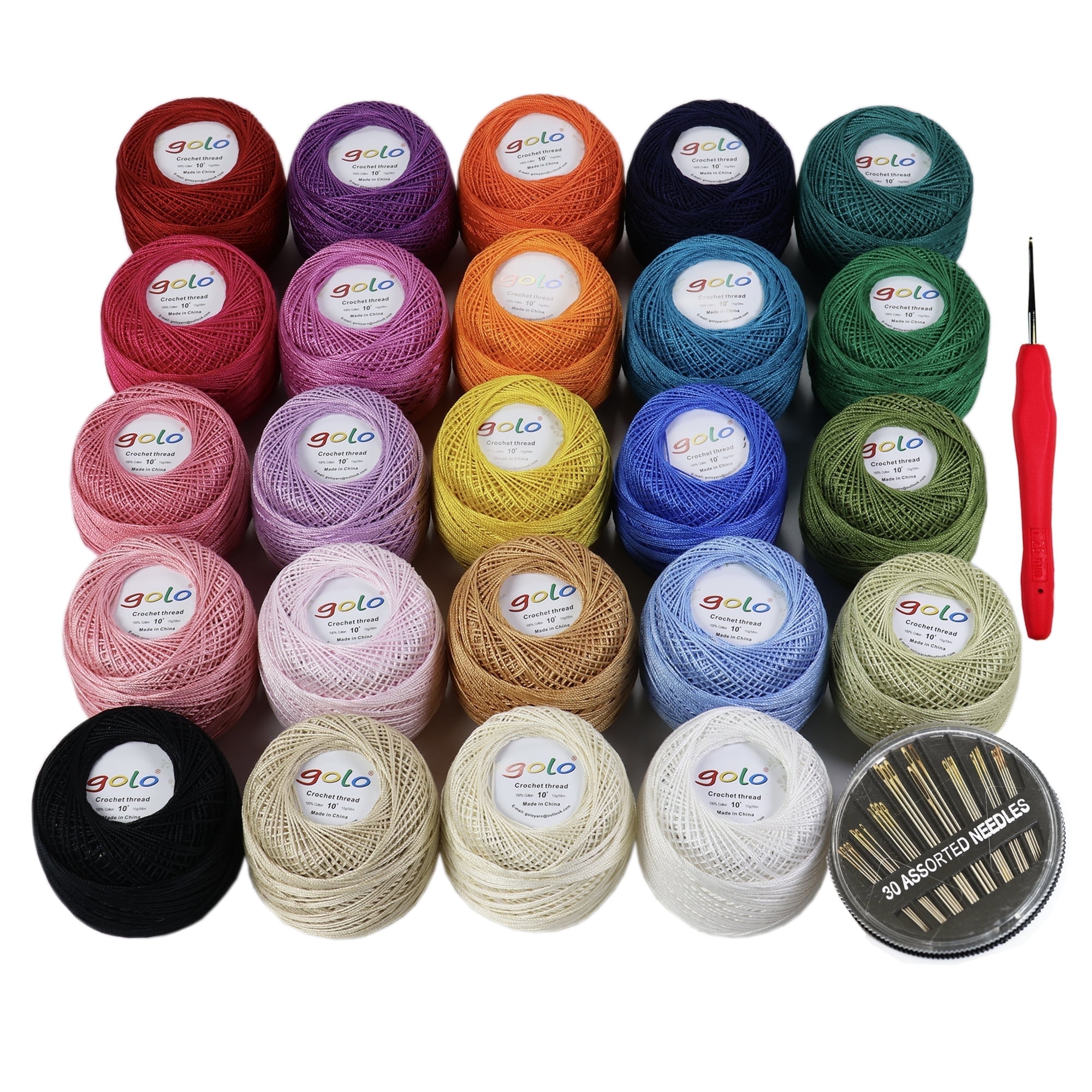 golo 24 Skeins Crochet Thread Balls Size 10 Crochet Yarn 10gX24 Crochet ...