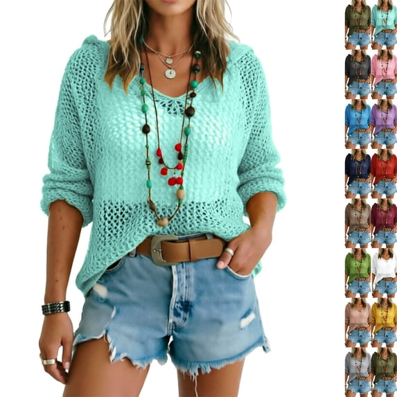 Crochet Tops for Women V Neck Hollow Out Swimsuit Coverups Batwing ...