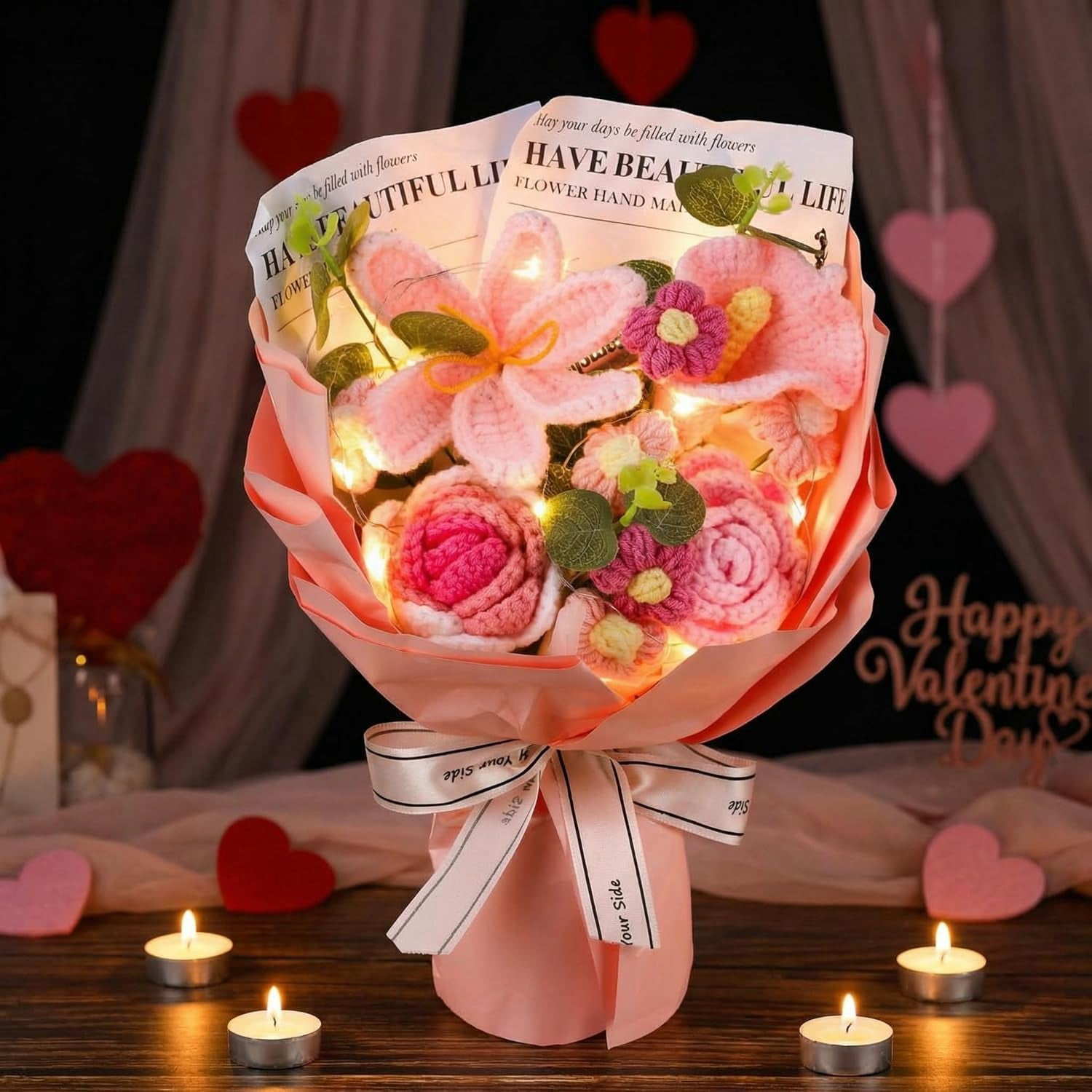 Crochet Valentines Bouquet for Women 10 count Crochet Tulips Roses ...