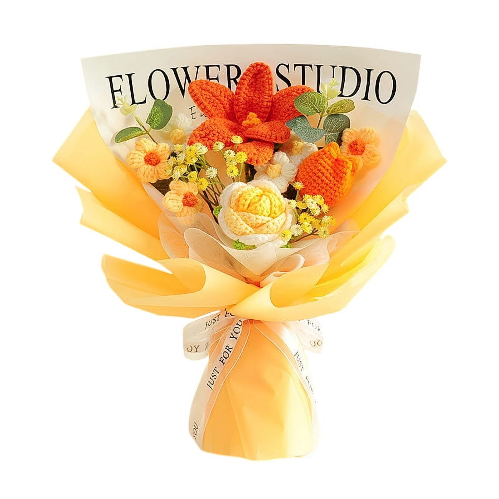 Crochet Wool Flower Bouquet, Knitted Rose Bouquet, with Light String ...