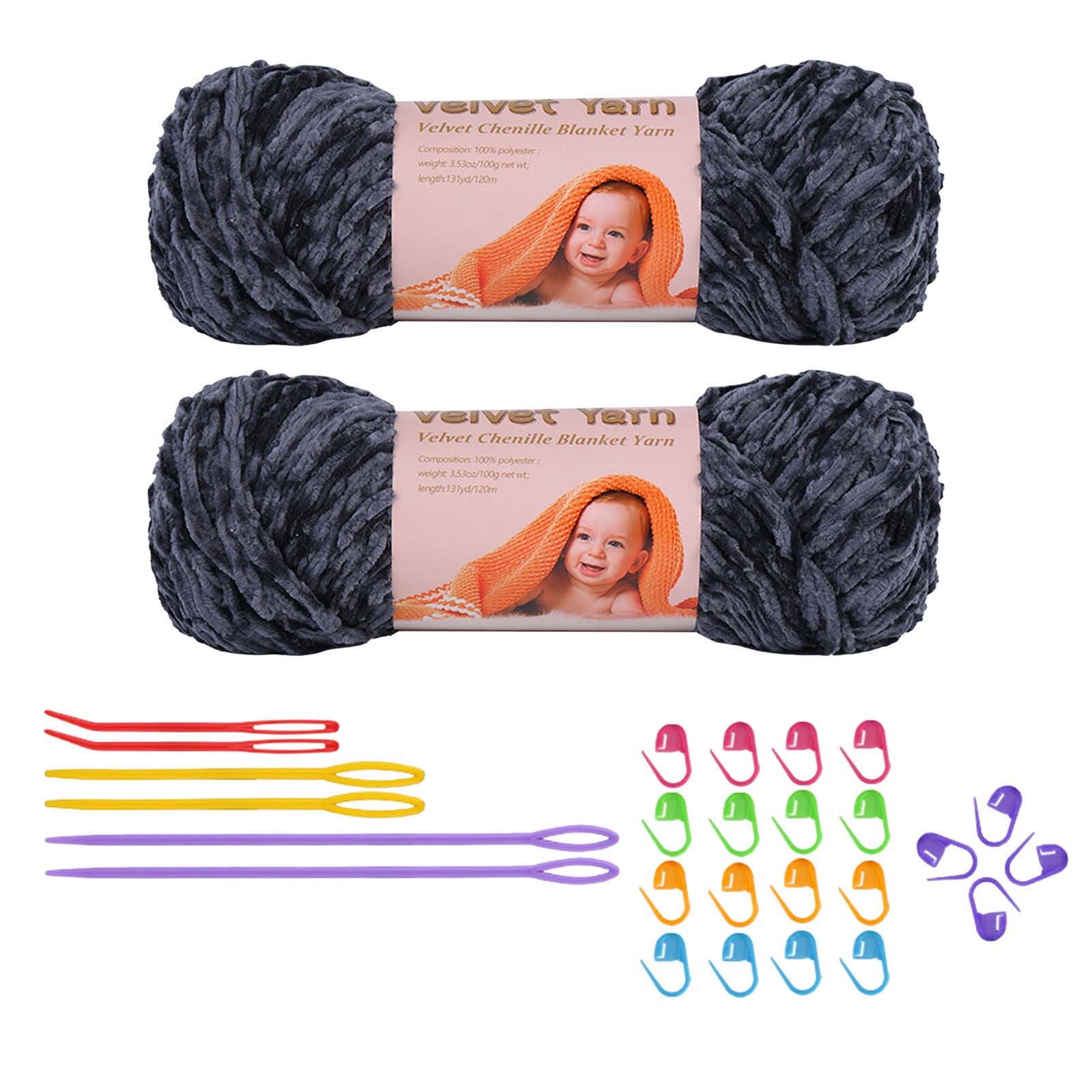 Crochet Yarn, 2 Balls Velvet Yarn Set with Accessories, Soft Polyester Yarn for Knitting and ...