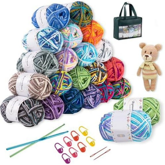 Crochet Yarn, 20 Color Acrylic Wool Skeins for Crocheting and Craft ...
