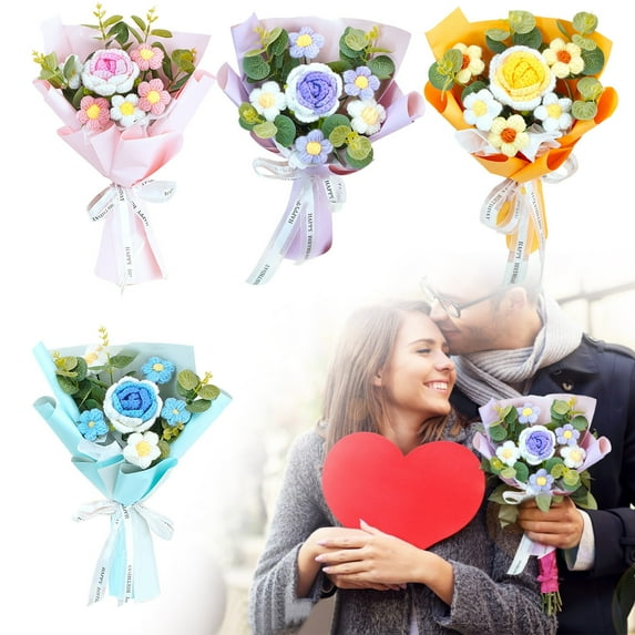 Crocheted Bouquet, Handmade Pink Artificial Flowers - Home Décor ...