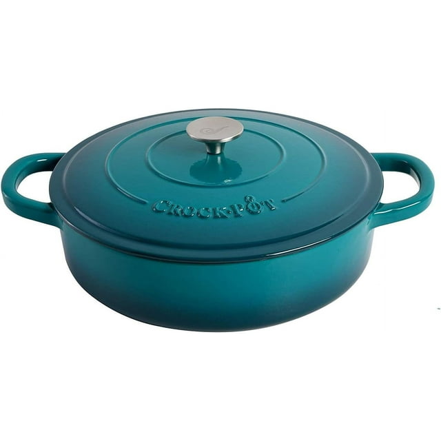 Crock Pot Artisan Enameled Cast Iron Braiser with Lid, 5 Quart, Teal ...