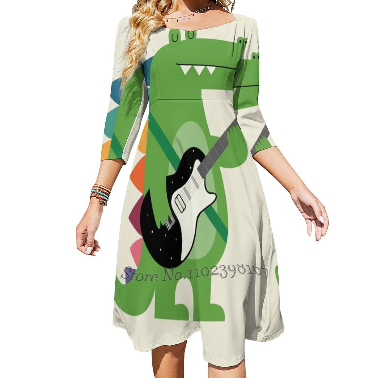 Croco Rock Square Neck Dress New Plus Size Elegant Women Waist Tight ...
