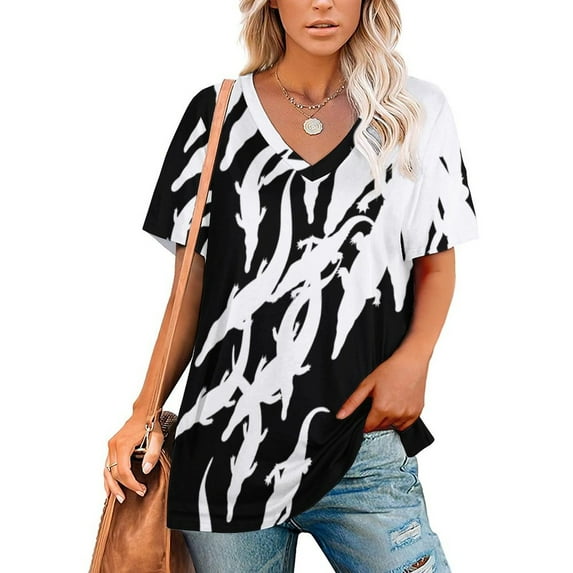 Crocodile 2219 Women Print T Shirt Casual Off Shoulder Loose Pullover ...