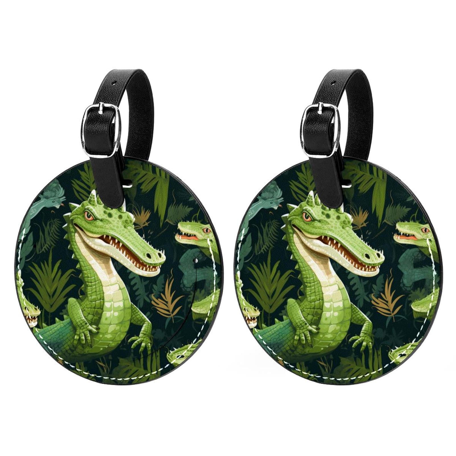 Crocodile 2Pcs PU Leather Round Luggage Tags with Privacy Cover and ...