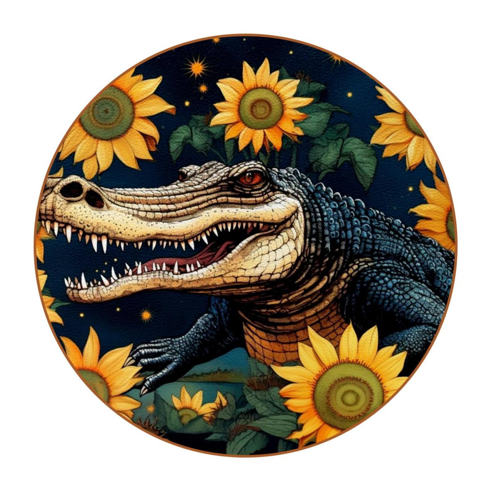 Crocodile 6pcs Round Coasters Set, Microfiber Leather Drink Coasters ...