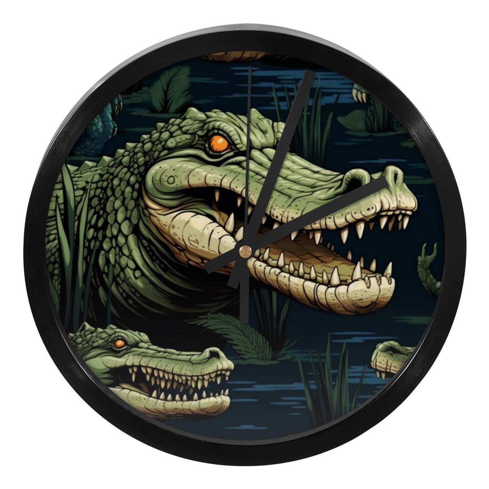 Crocodile 9.8" Clock - Silent, Non-Ticking Round Digital Wall Clock for ...