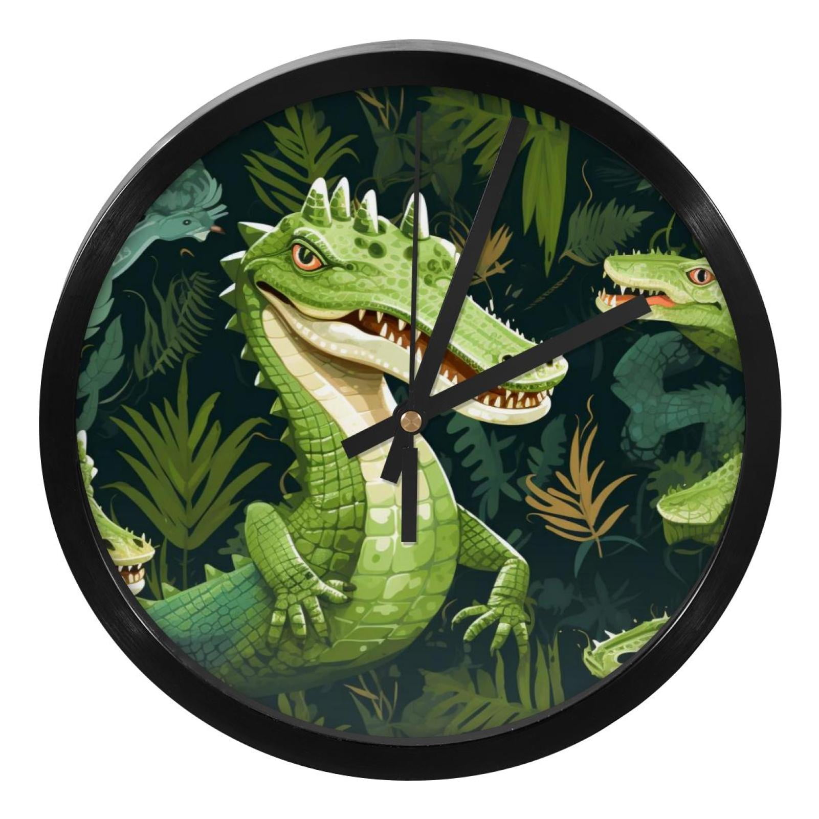 Crocodile 9.8-Inch Round Wall Clock, Silent Non-Ticking Digital Clock ...