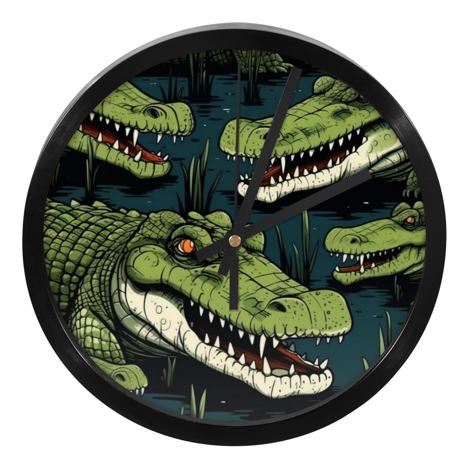Crocodile 9.8 Inches Silent Non-Ticking Round Digital Wall Clock for ...