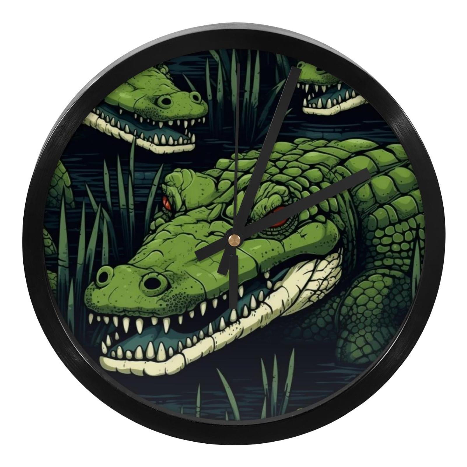 Crocodile 9.8 Inches Wall Clock, Silent Non-Ticking Round Digital Clock ...