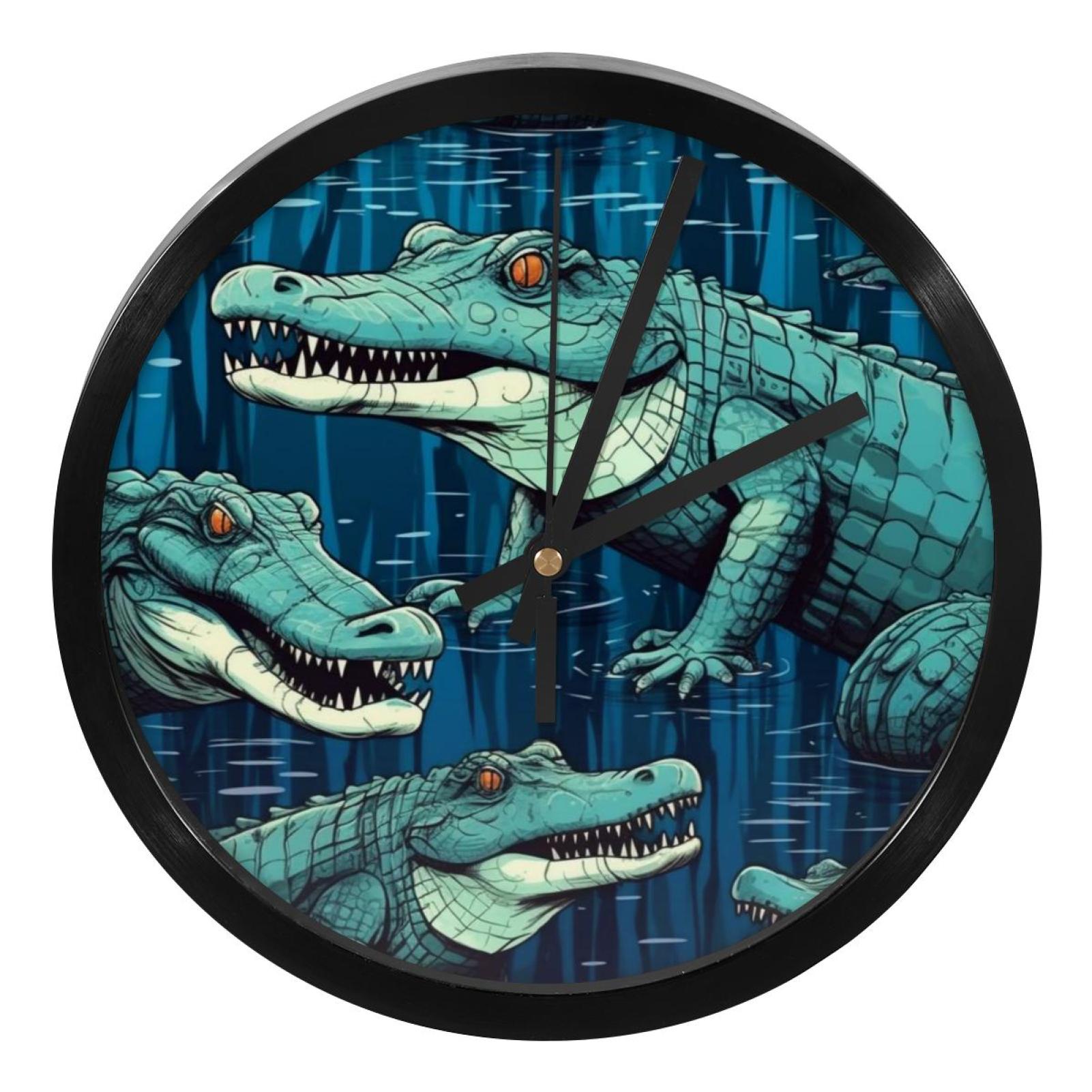 Crocodile 9.8 Inches Wall Clock, Silent Non-Ticking Round Digital Clock ...