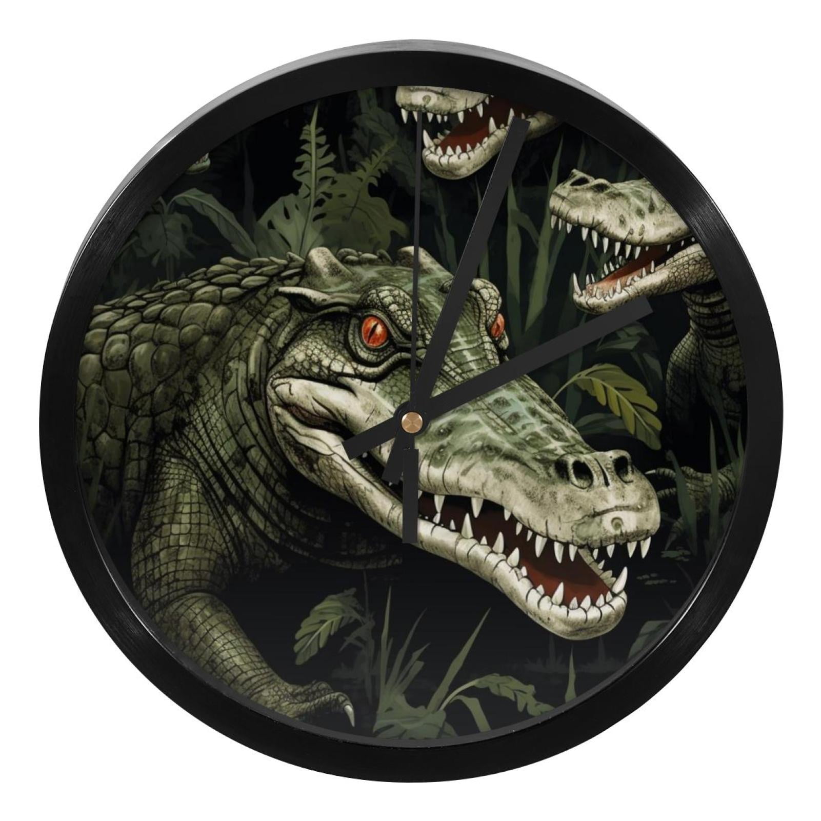 Crocodile 9.8 Inches Wall Clock, Silent Non-Ticking Round Digital Clock ...