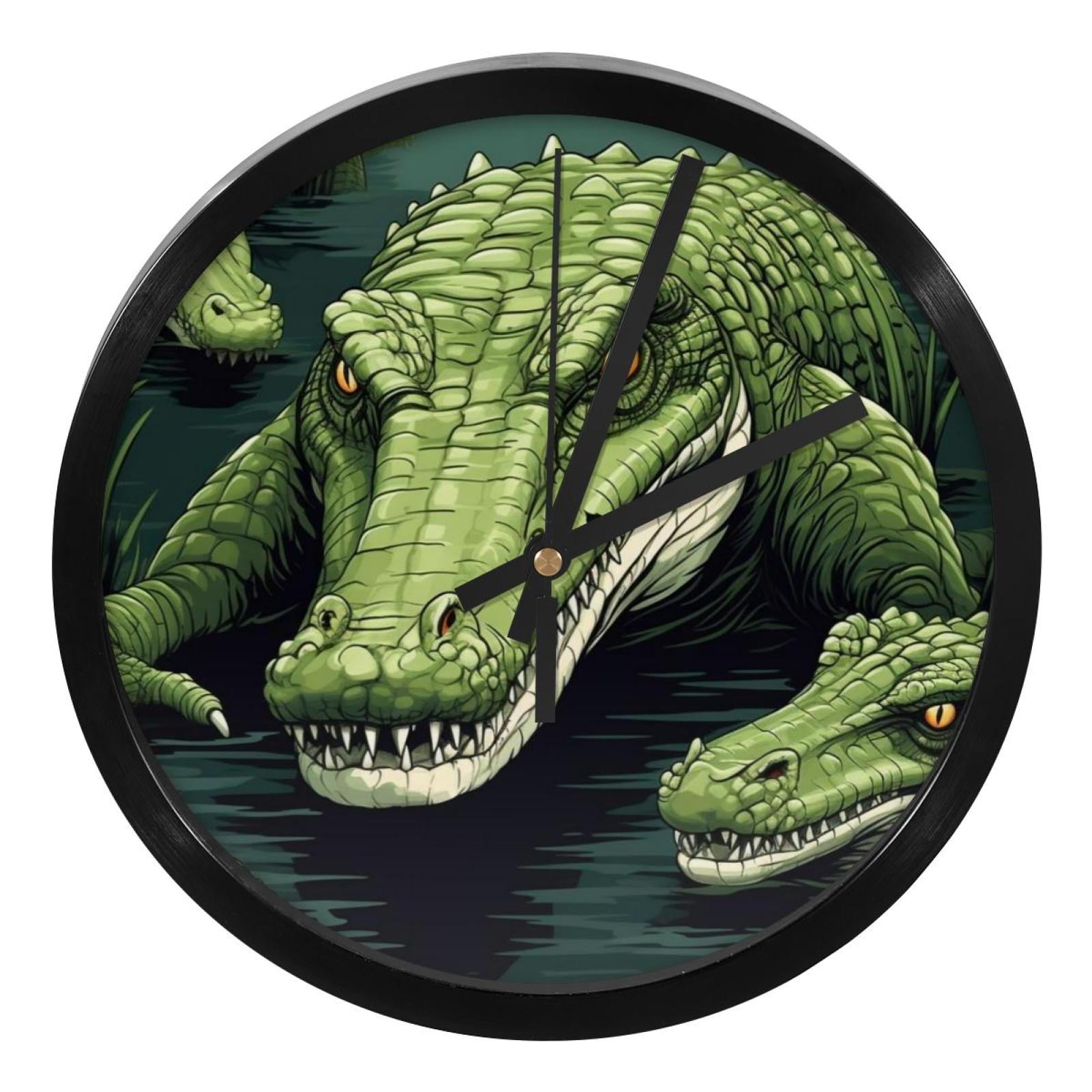 Crocodile 9.8 Inches Wall Clock - Silent Round Digital Clock, Battery ...