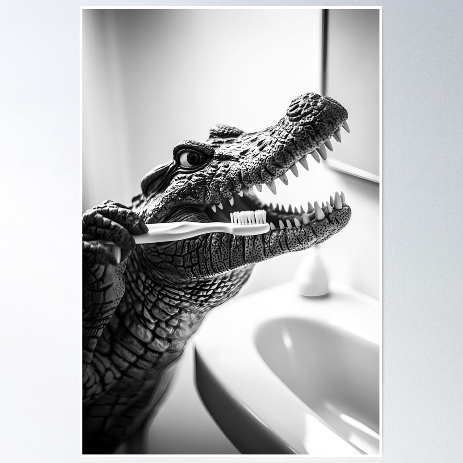 Crocodile Brushing Teeth, Animals In Bathroom Poster Wall Art, Modern Wall Decor, 8x12 UNFRAMED ...