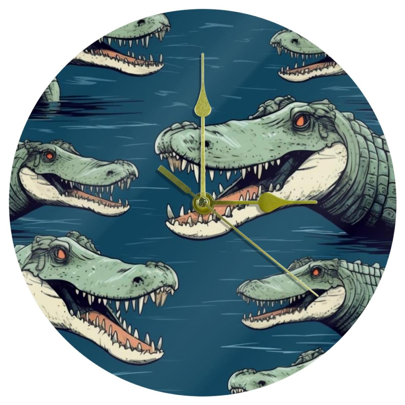 Crocodile Circular Acrylic Wall Clock - Elegant Timepiece for Home ...