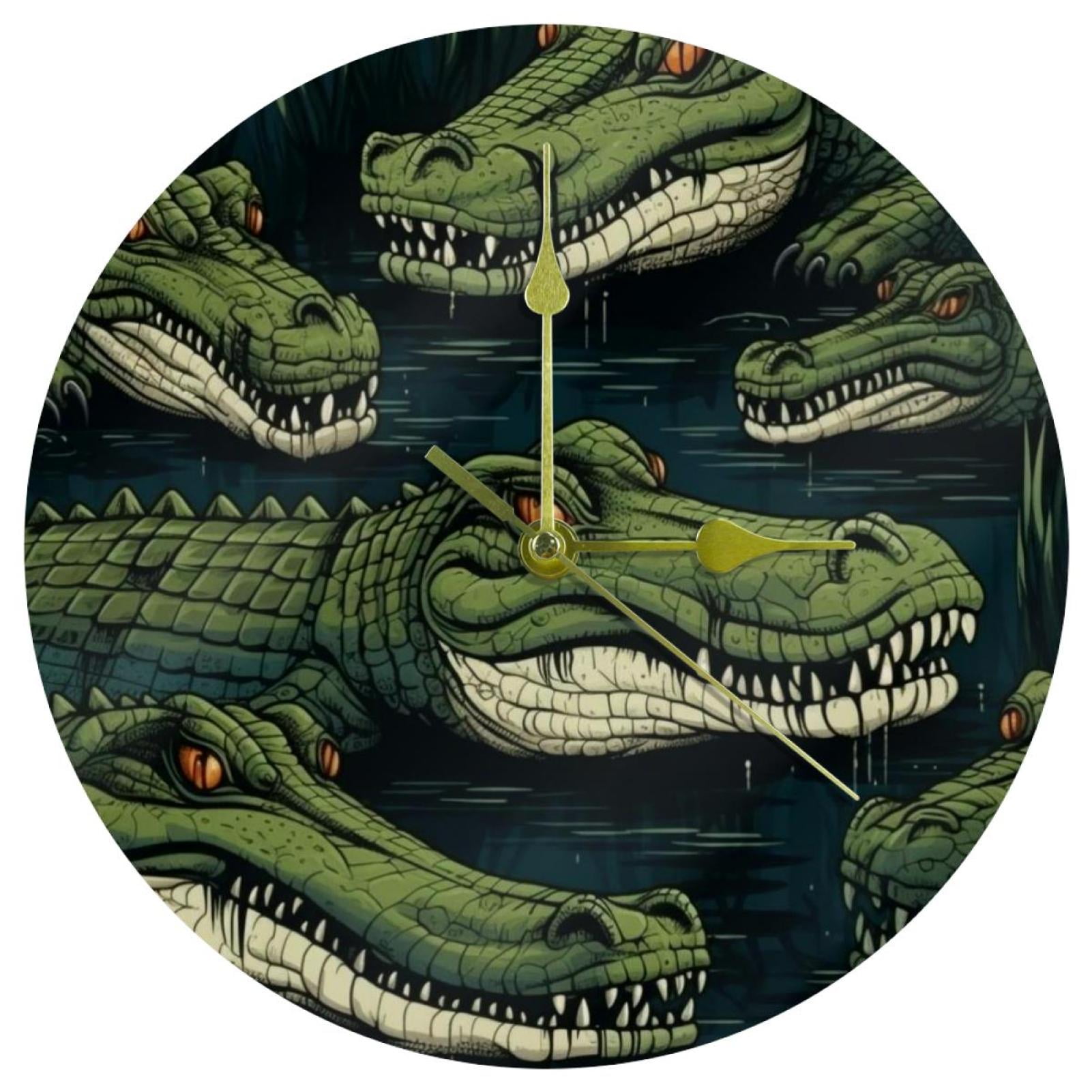 Crocodile Circular Acrylic Wall Clock - Elegant Timepiece for Home ...