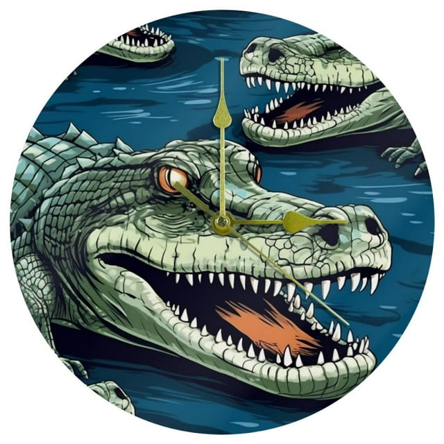 Crocodile Circular Acrylic Wall Clock - Elegant Timepiece for Home ...