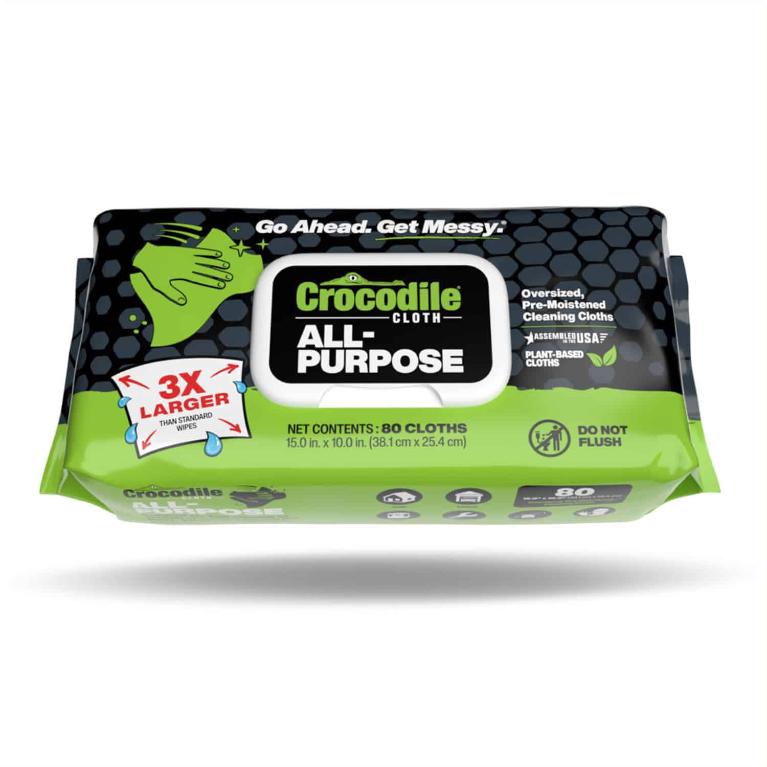 Crocodile Cloth All-Purpose 80pk Oversized, Pre-moistened Plant-Based ...