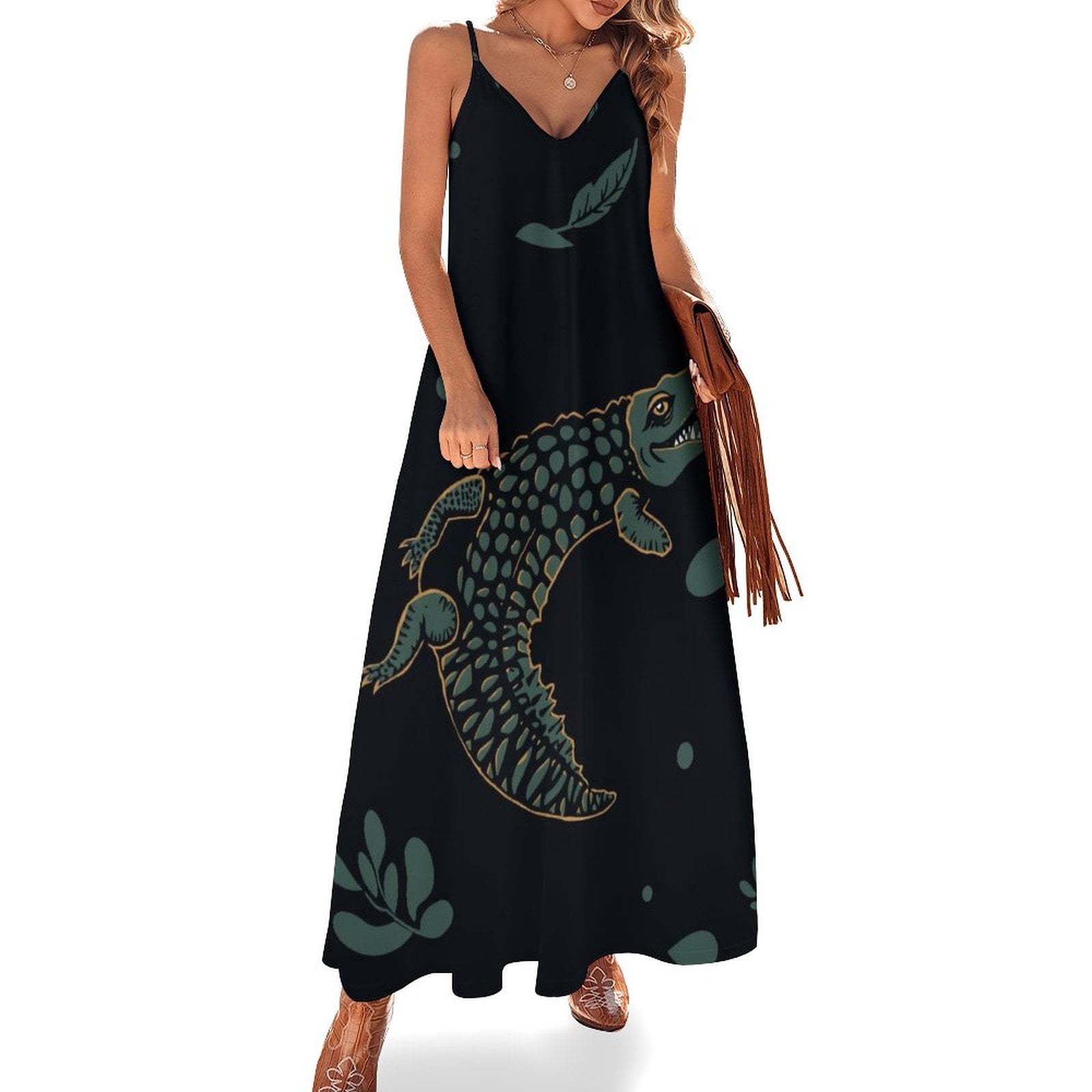 Crocodile Dark Pattern Sleeveless Dress Birthday Dresses for Women ...