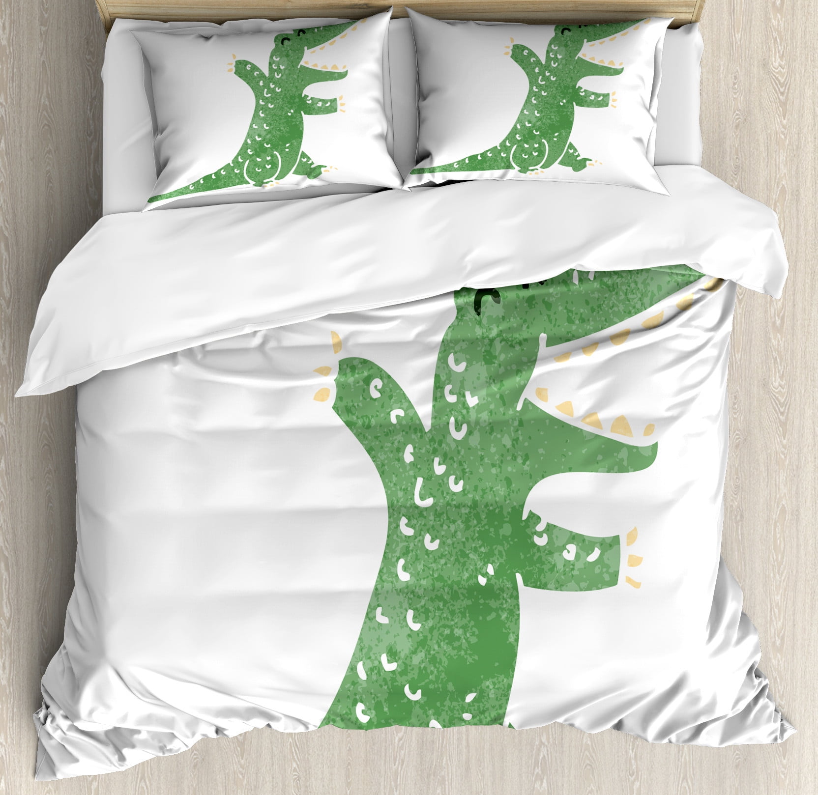Crocodile Duvet Cover Set, Pattern of a Funky Creature Laughing on a ...