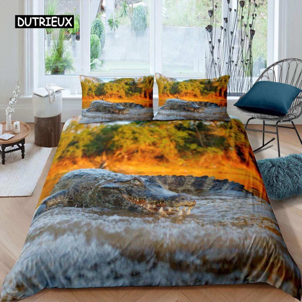 Crocodile Duvet Cover Set Wild Alligator Pattern Bedding Set Wildlife ...