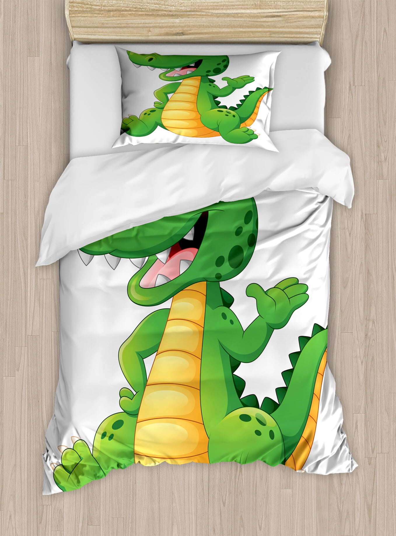 Crocodile Duvet Cover Sets, Cartoon Style Vibrant of a Cheerful ...