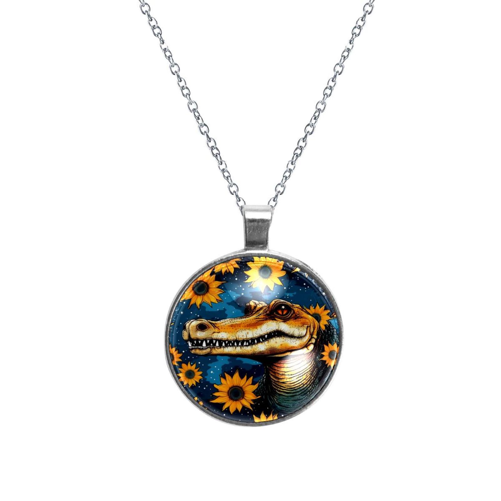 Crocodile Elegant Circular Glass Pendant Necklace - Stylish Necklaces ...