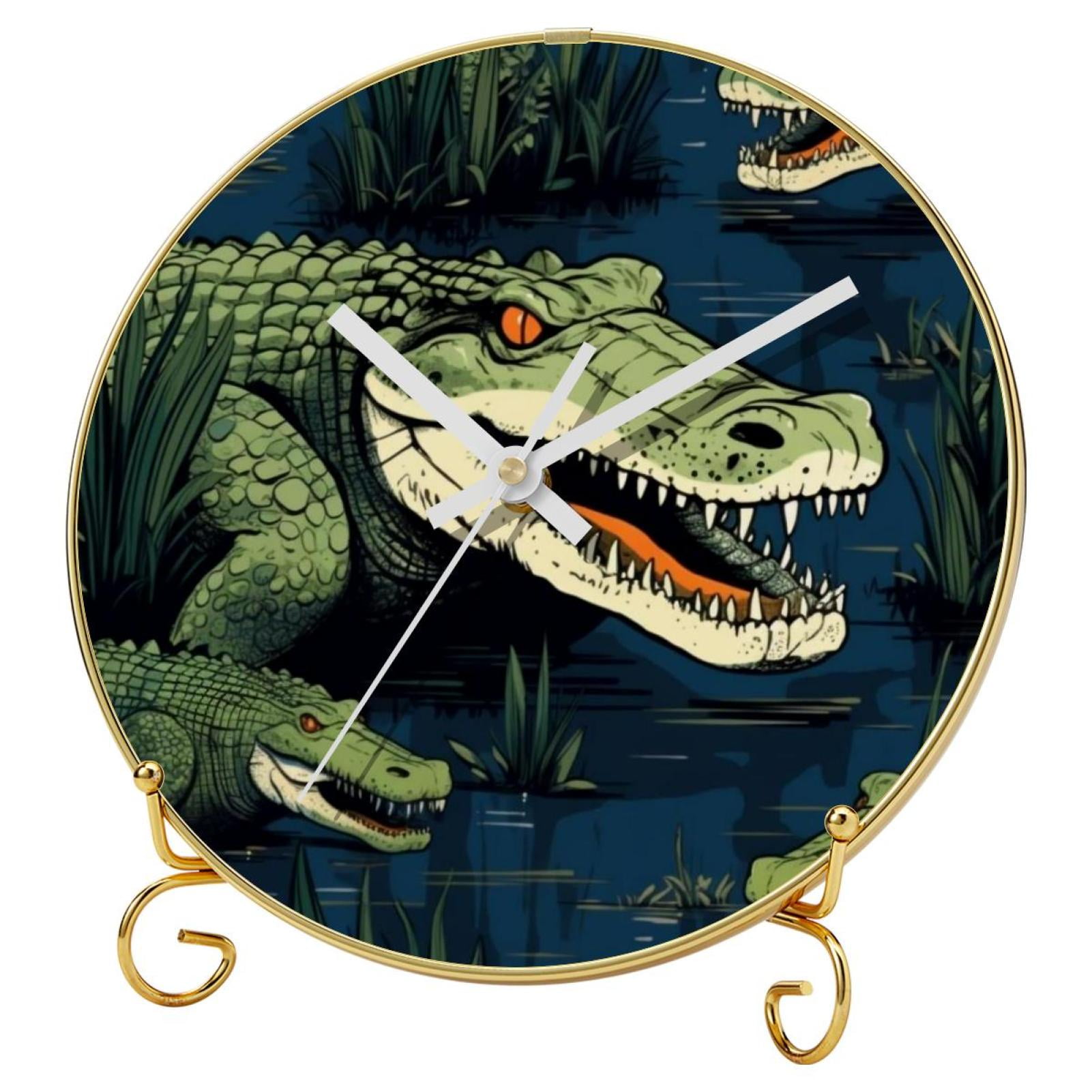 Crocodile Elegant Round Wall Clock with Hooks and Gold Stand - Silent ...